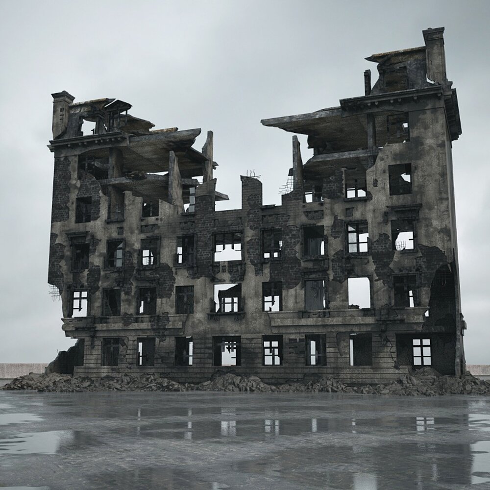 Apocalyptic Decaying Brutalist Tower Ruin Cityscape 3D model - Download ...