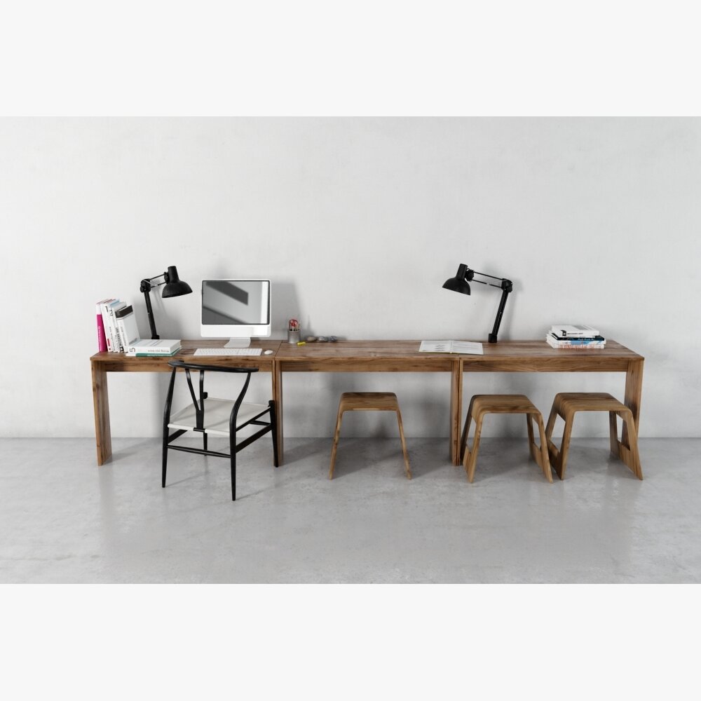 Modern Minimalist Workspace 3D model - Download Furniture Set on ...