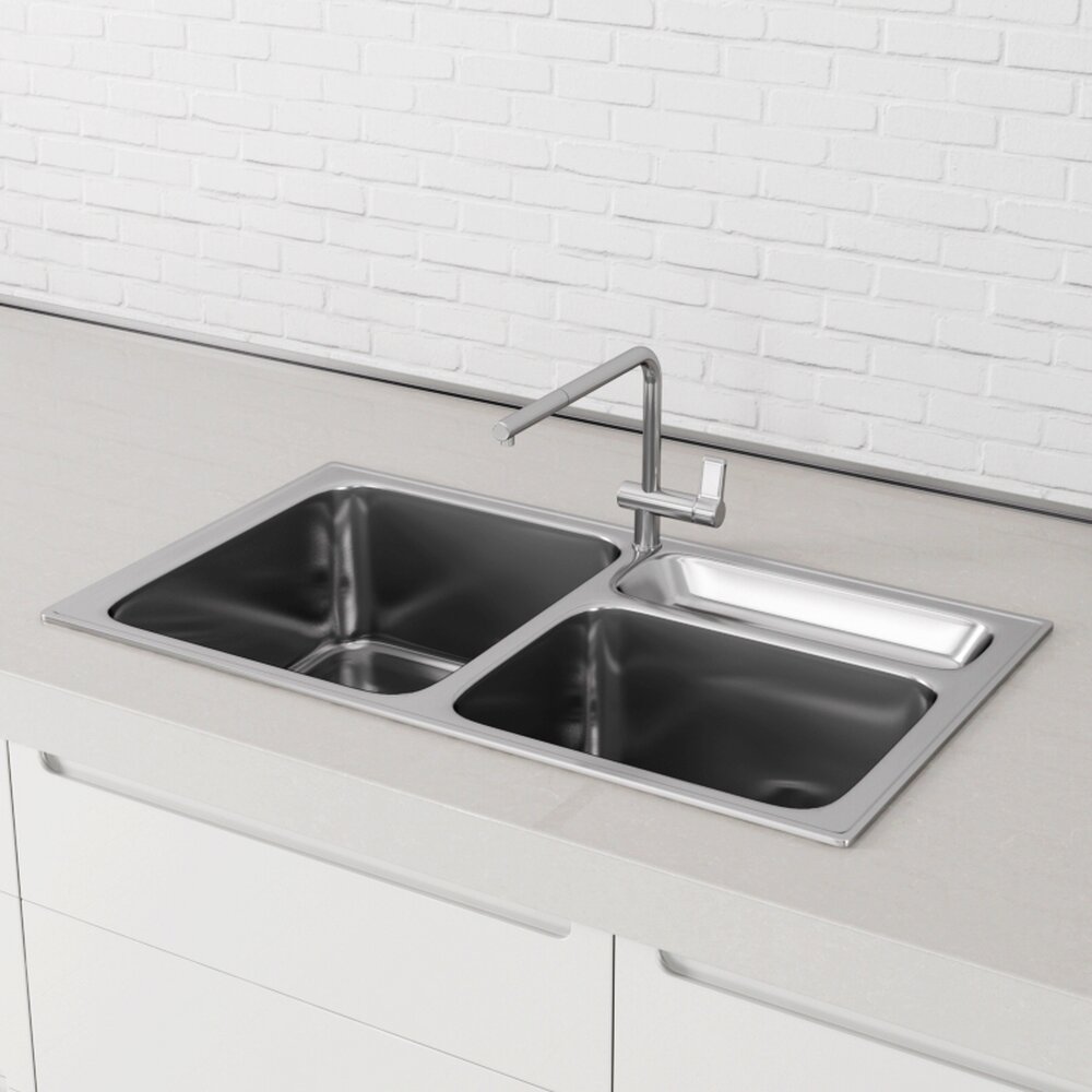 Stainless Steel Double Sink 3D model - Download Bathroom Fixtures on ...