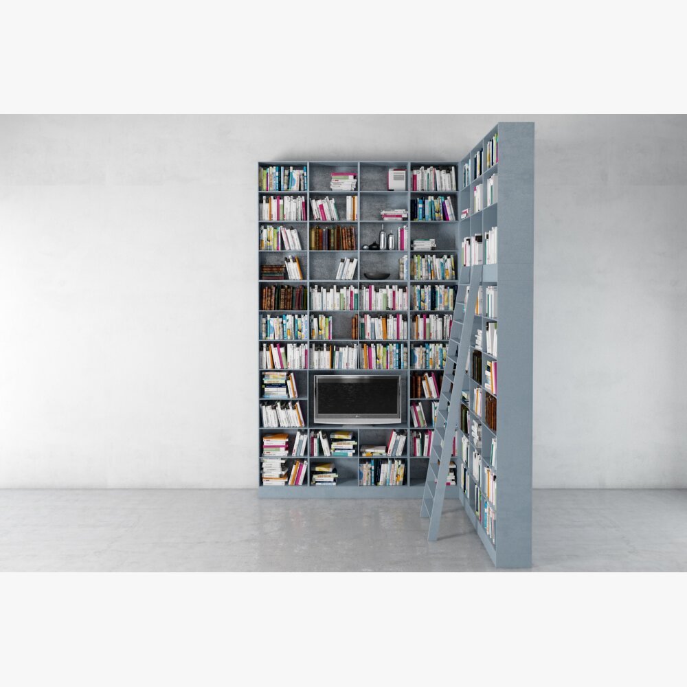 Sliding Ladder Bookshelf with Built-in TV Niche 3D model - Download ...