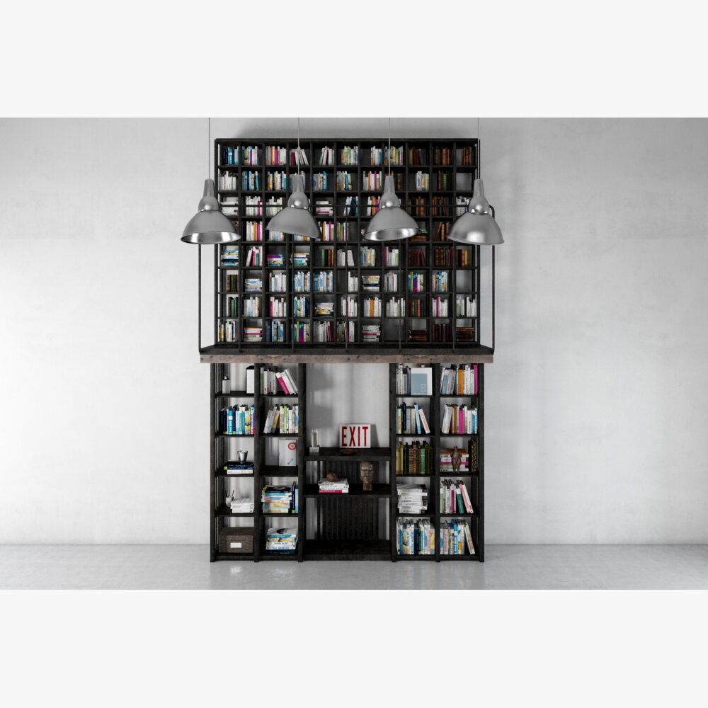 Modern Bookshelf with Integrated Desk and Lighting 3D model - Download ...