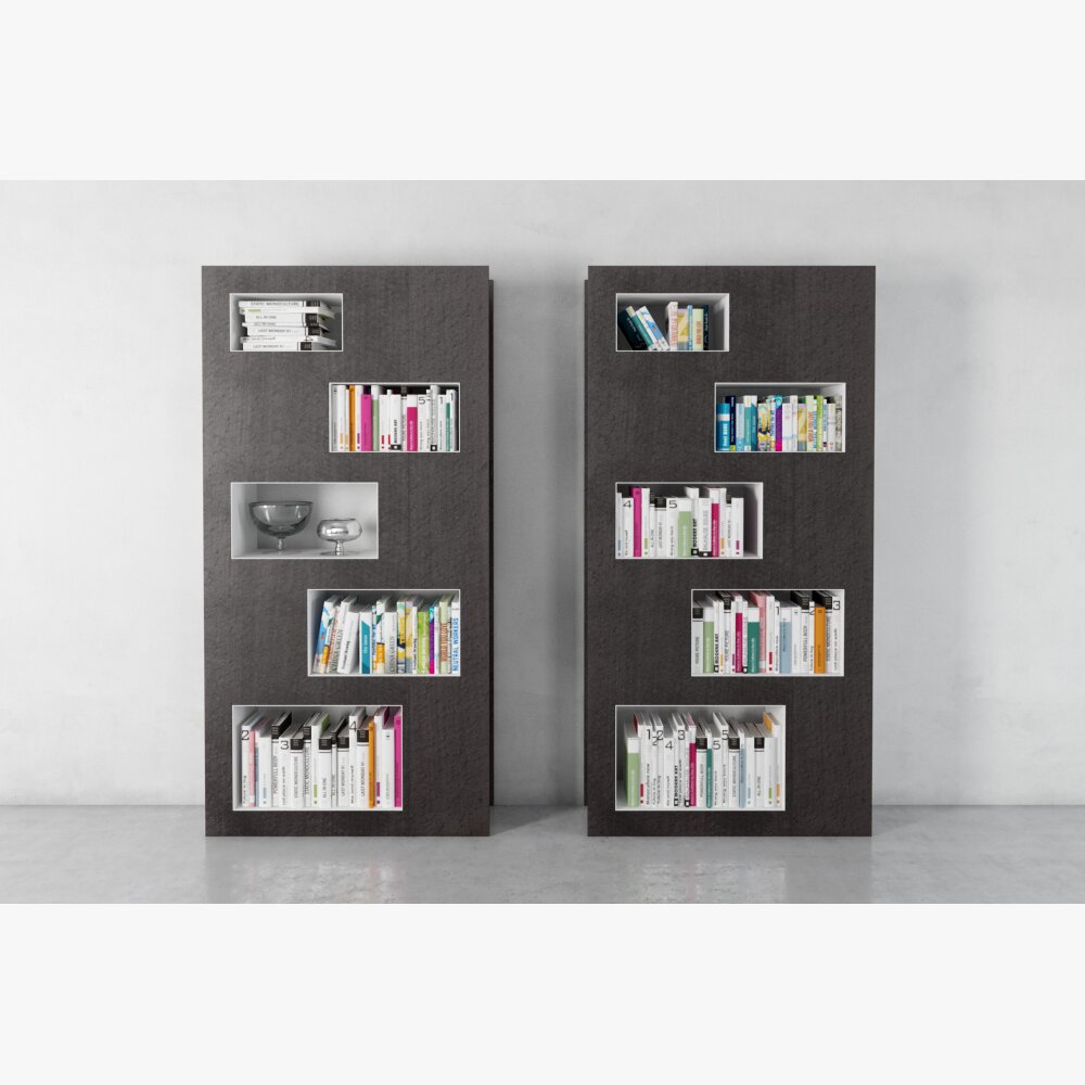 Bookshelf Set with Asymmetrical Shelving 3D model - Download Shelving ...