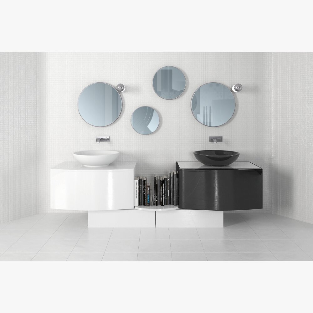 Modern Bathroom Vanities with Round Mirrors 3D model - Download ...