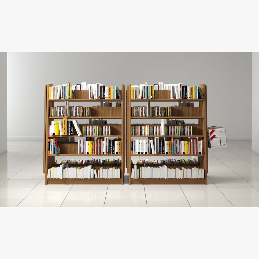Wooden Bookshelf with Assorted Books 3D model - Download Commercial ...