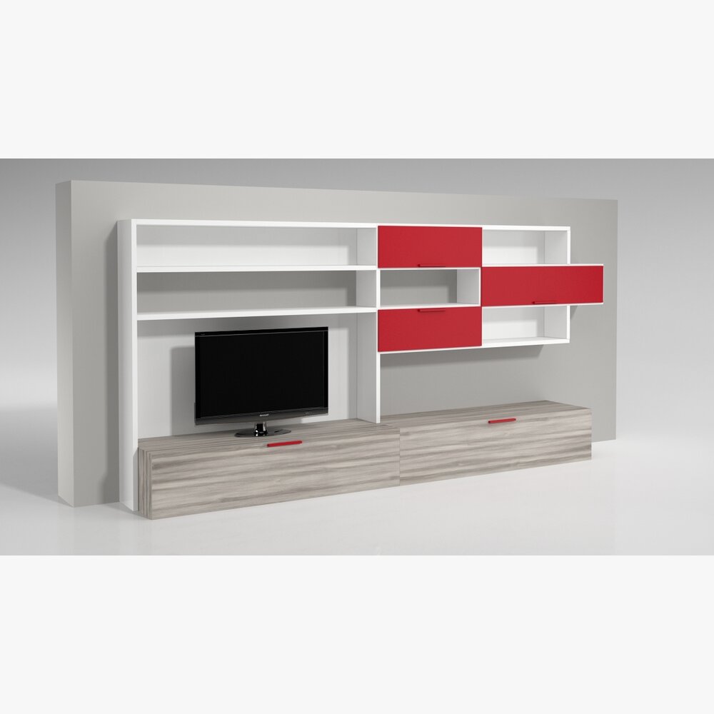 Modern Red and White Entertainment Center 3D model - Download Cabinet ...