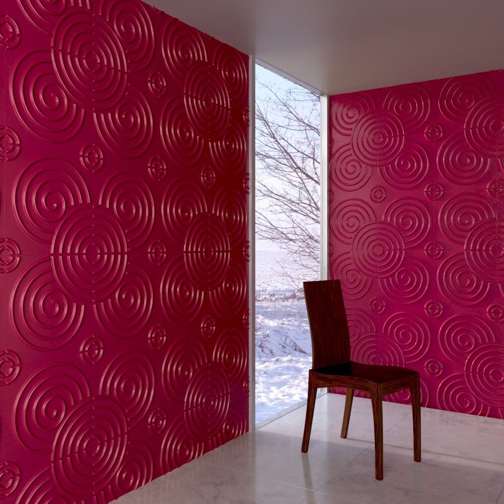 Vibrant Red Textured Wall Panels and Modern Chair 3D model - Download ...