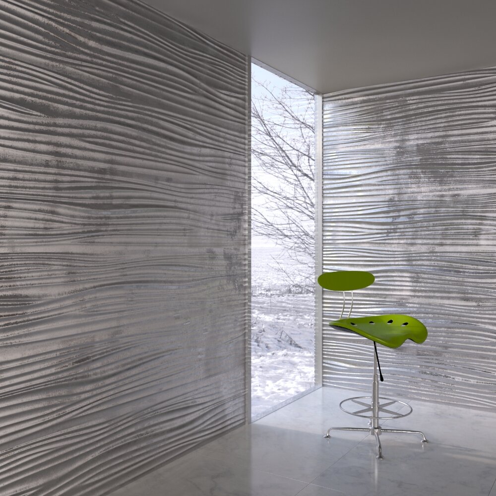 Stainless Steel Textured Wall Panels with Green Adjustable Swivel Stool ...