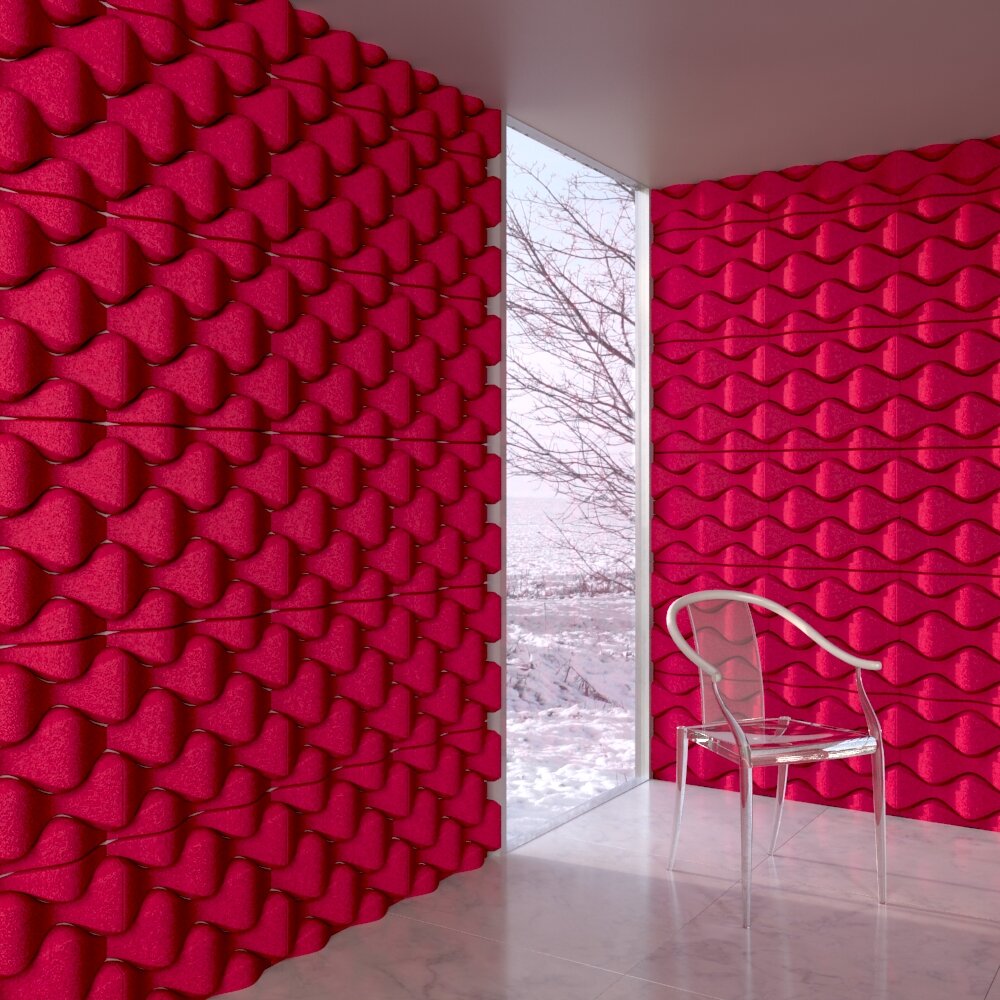 Red Textured Wall Panels with Acrylic Chair 3D model - Download ...