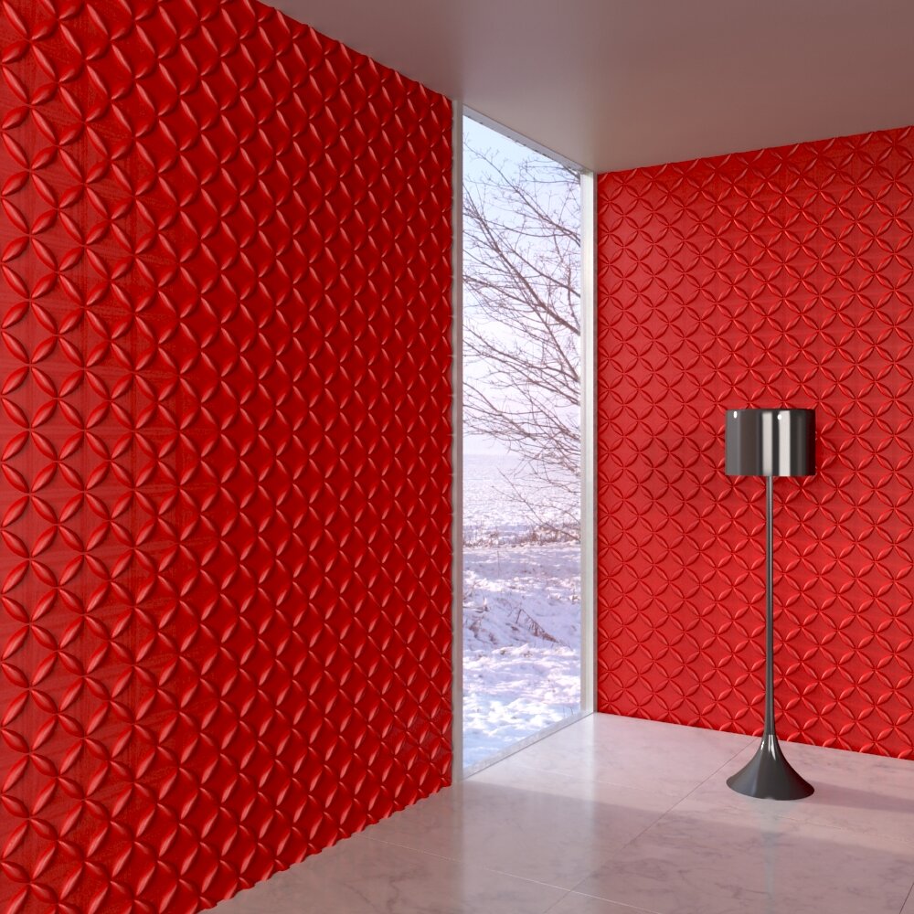 Modern Red Textured Wall with Floor Lamp 3D model - Download Decoration ...