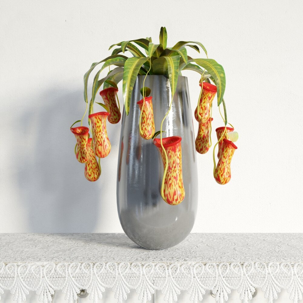Pitcher Plant Display in Glass Vase 3D模型 - 下载 花 on 3DModels.org