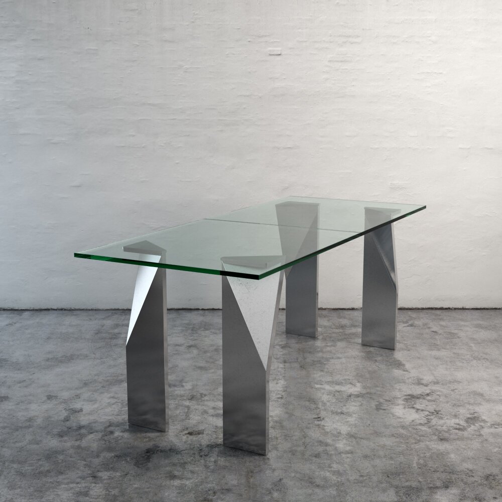 Modern Glass Table with Rough Legs 3D model - Download Table on ...