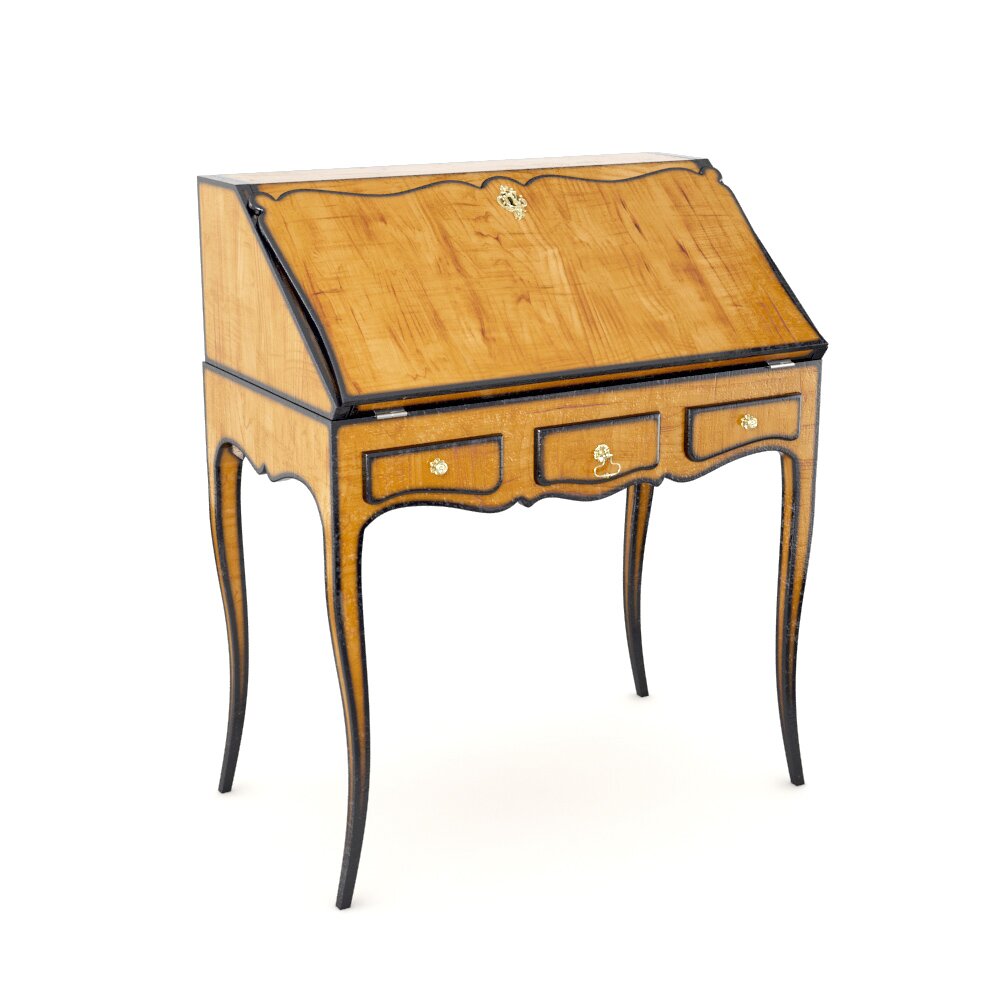 Antique Writing Bureau Desk 3D model - Download Table on 3DModels.org