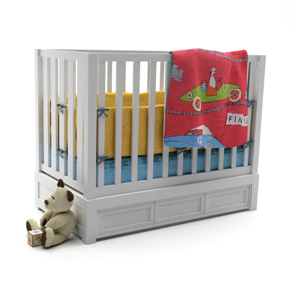 Baby Crib with Bedding and Toy 3D model - Download Bed on 3DModels.org