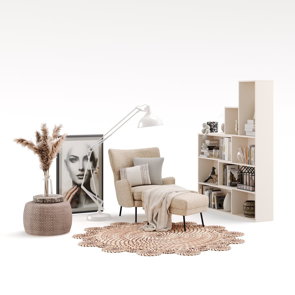 Cozy Reading Nook Essentials 3D model - Download Furniture Set on ...