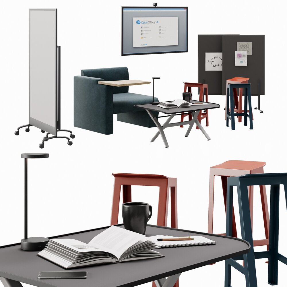 Modern Collaborative Workspace Furniture Collection 3D model - Download ...
