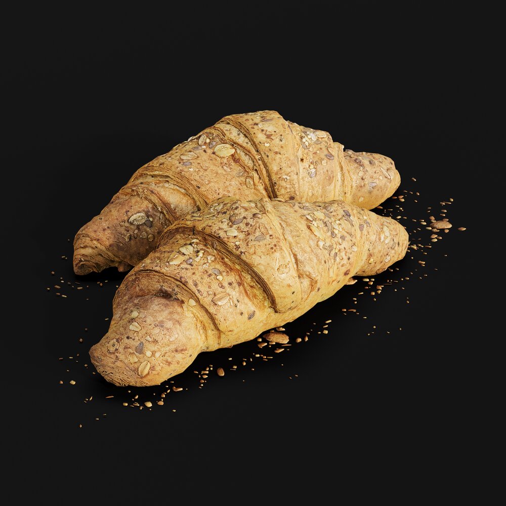 Rustic Seeded Croissants 3D model - Download Dairy, Bakery on 3DModels.org