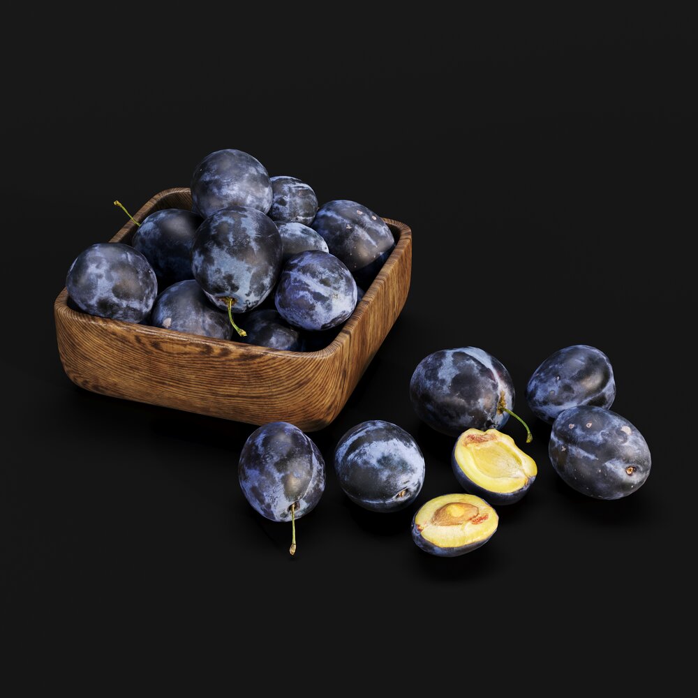 Fresh Plums in Wooden Bowl 3D model - Download Fruit on 3DModels.org