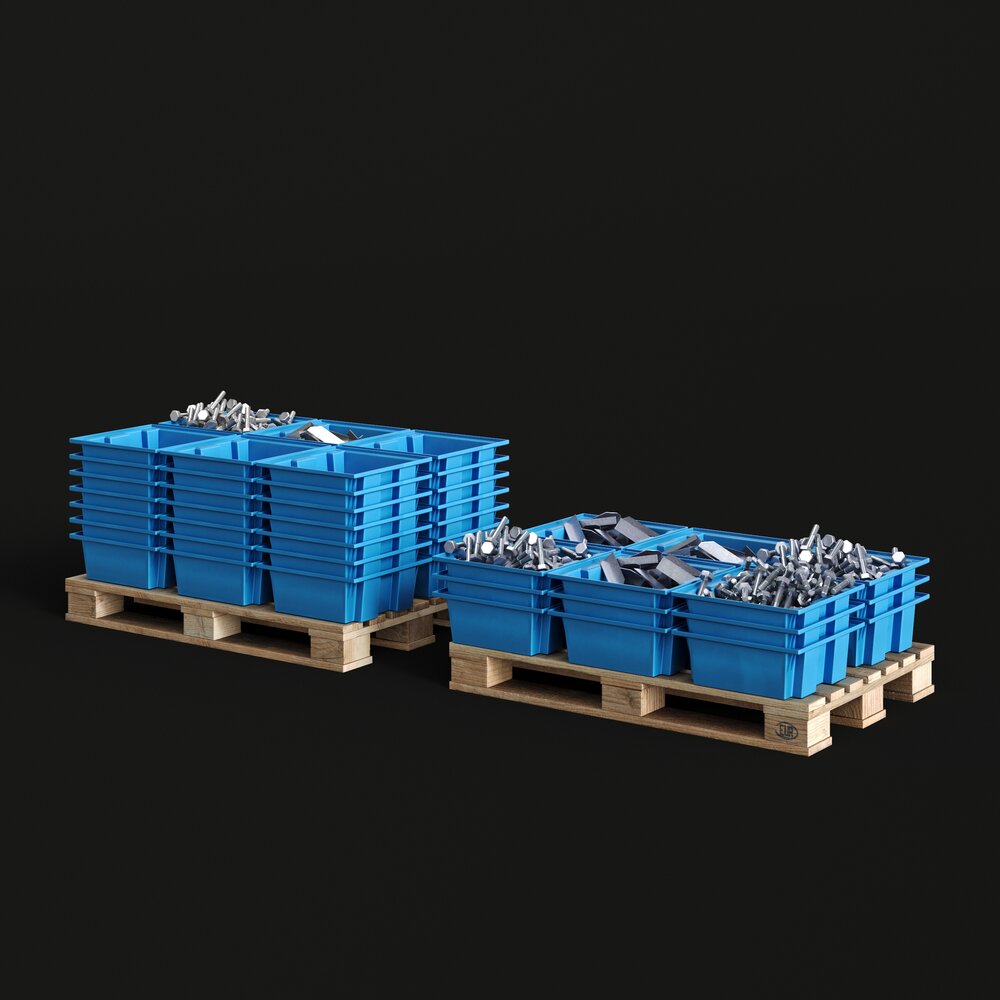 Industrial Parts in Blue Bins 3D model - Download Tools on 3DModels.org