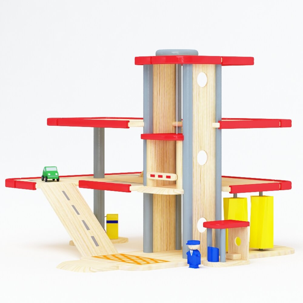 Multilevel Wooden Toy Garage with Cars and Accessories 3D model ...