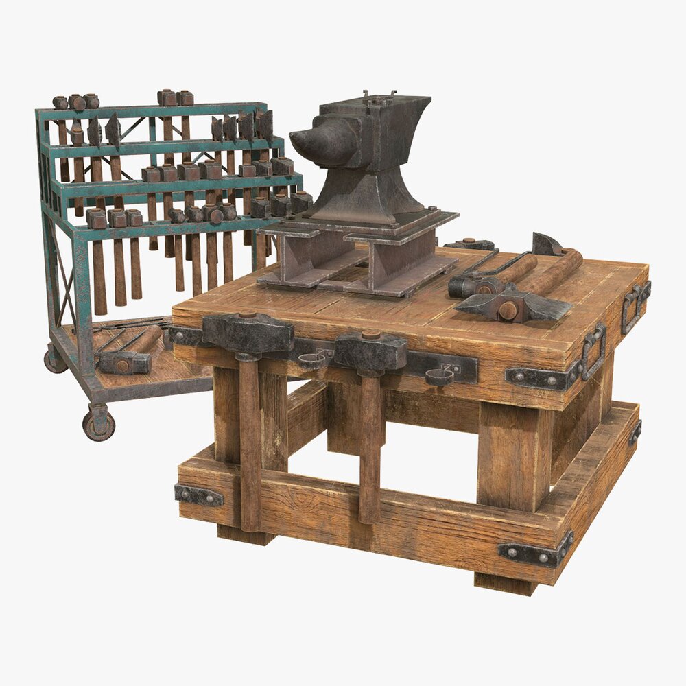 Anvil with Ironwork Tools and Rack 2 3D model - Download Tools on ...
