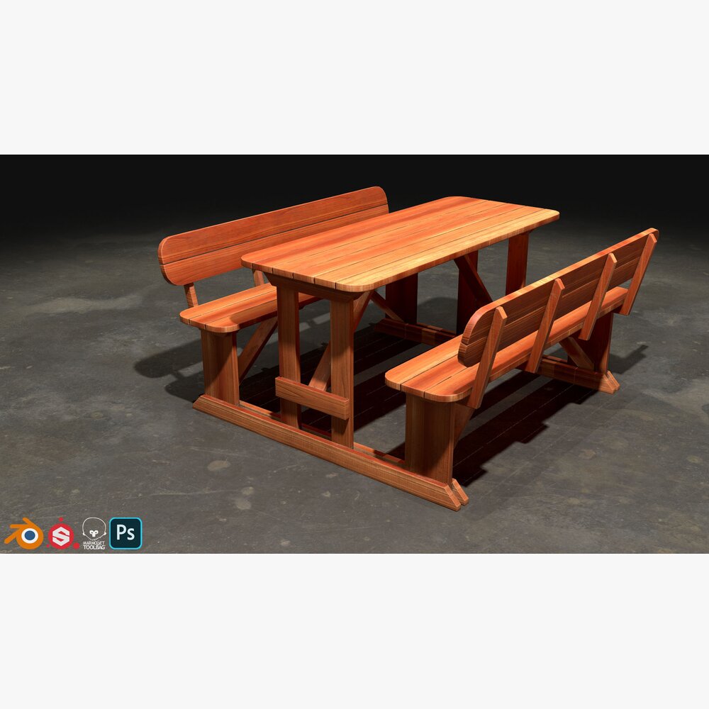 Picnic Bench 5 3D model - Download Table on 3DModels.org