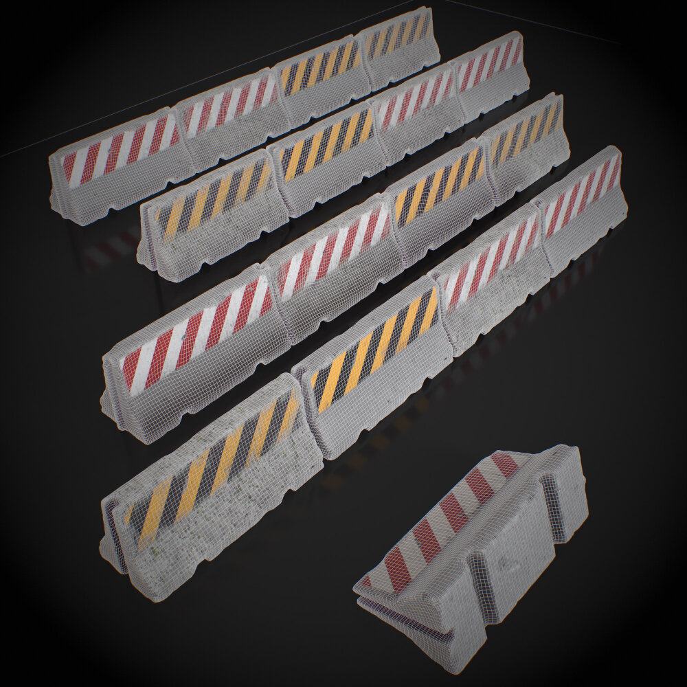 Concrete Barrier Blocking Road 3D model - Download Street elements on ...