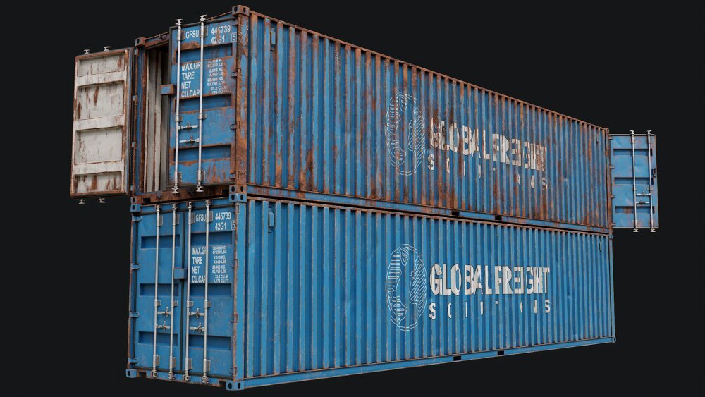 Industrial Shipping Containers 40ft with Varied Rust Patterns 3D model ...