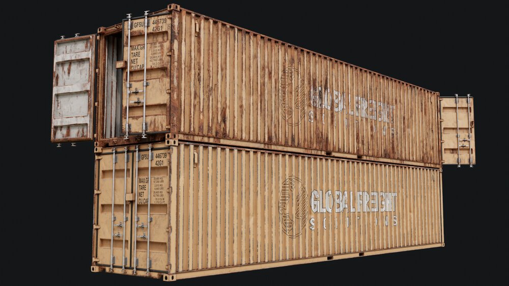 Industrial Shipping Containers 40ft with Varied Rust Patterns 3D model ...