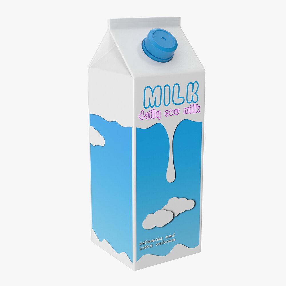 Carton Milk Box with Cap 3D model - Download Bottles, Cans on 3DModels.org