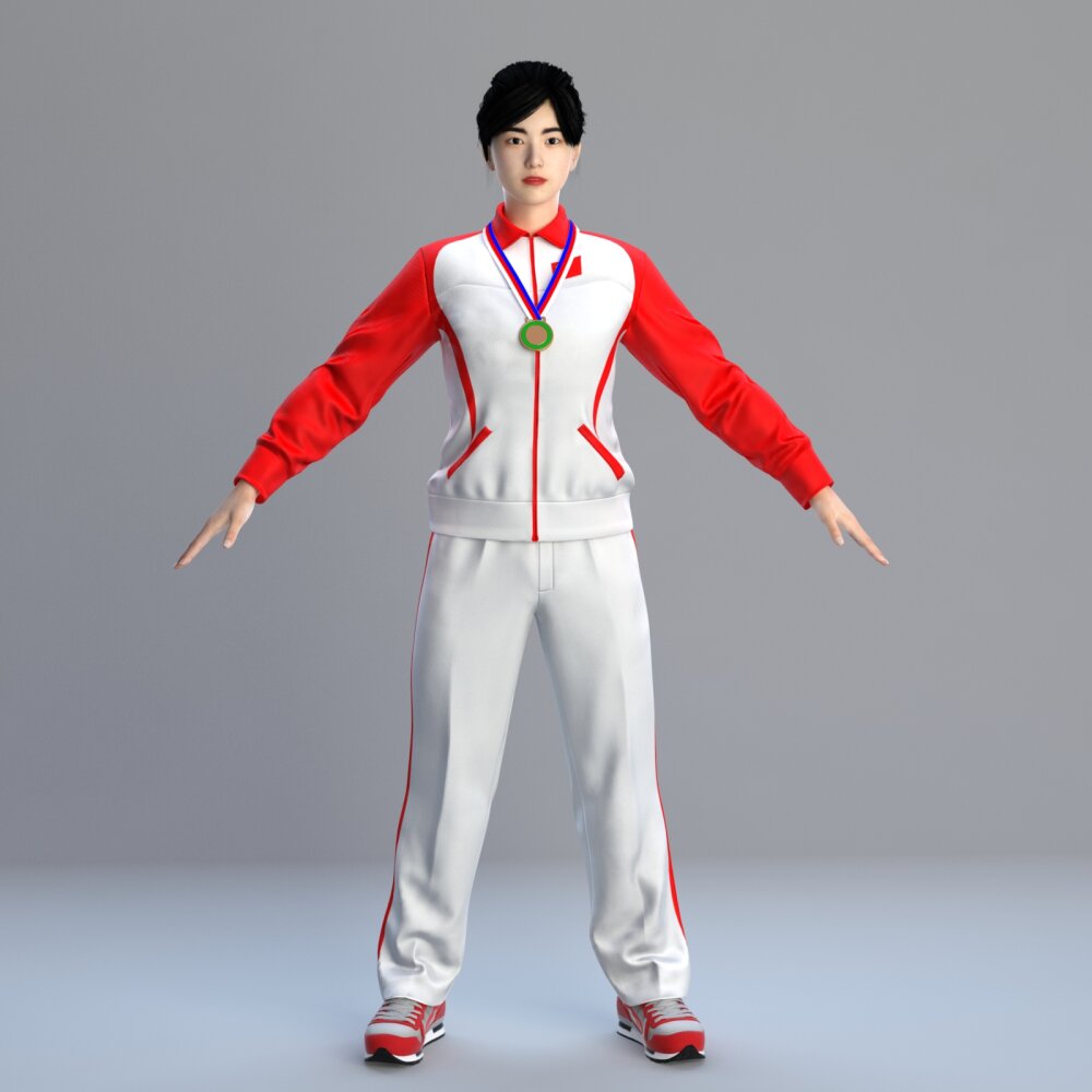 Athlete in Red and White Tracksuit with Gold Medal 3D model - Download ...