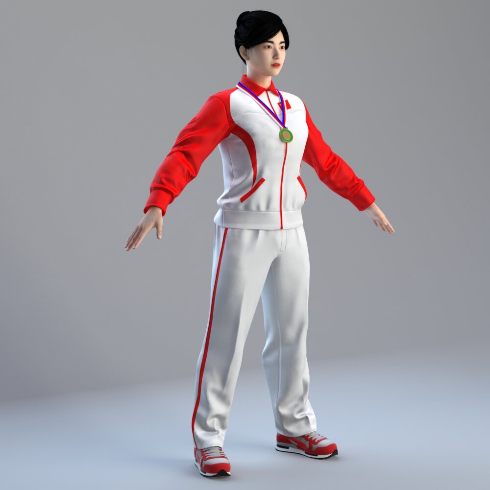 Athlete in Red and White Tracksuit with Gold Medal 3D model - Download ...