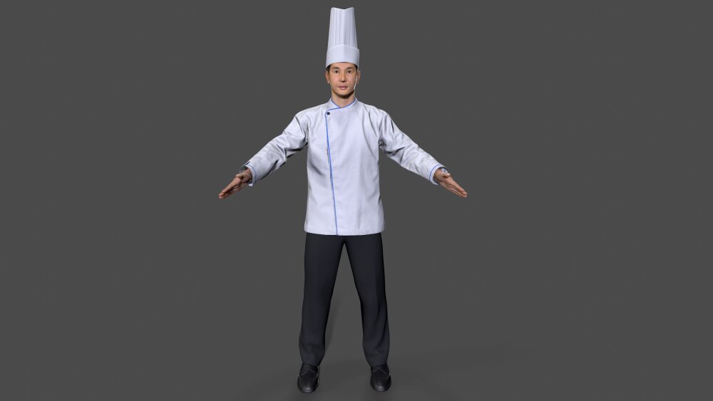 Man in Chef Uniform with Tall Hat and Blue Piping 3D 모델 - 다운로드 ...