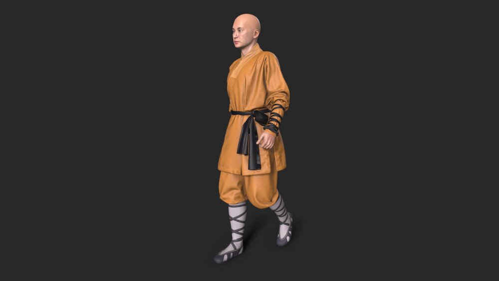 Shaolin Monk in Traditional Robe 3D 모델 - 다운로드 Character on 3DModels.org