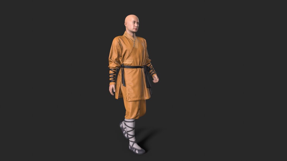 Shaolin Monk in Traditional Robe 3D 모델 - 다운로드 Character on 3DModels.org