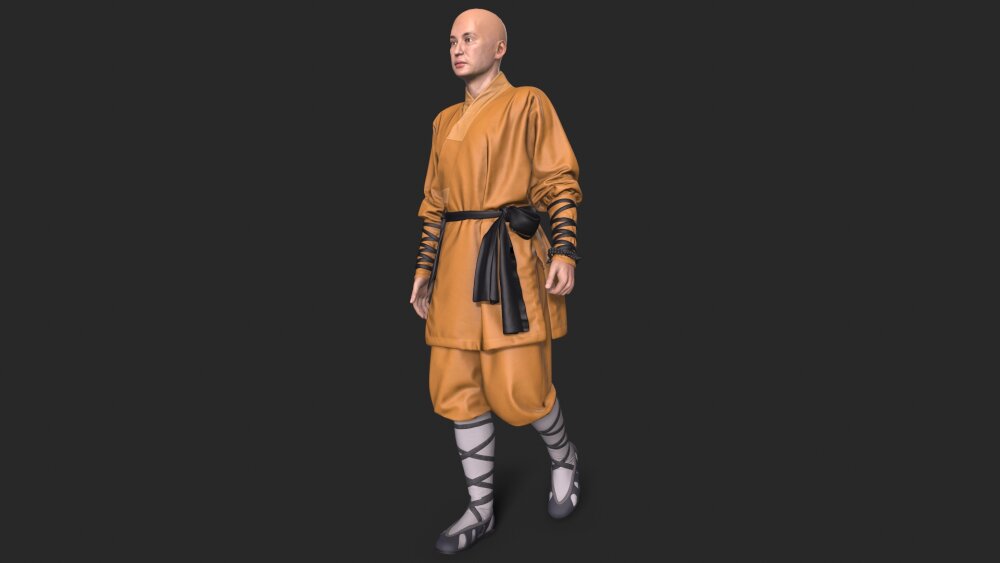 Shaolin Monk in Traditional Robe 3D 모델 - 다운로드 Character on 3DModels.org