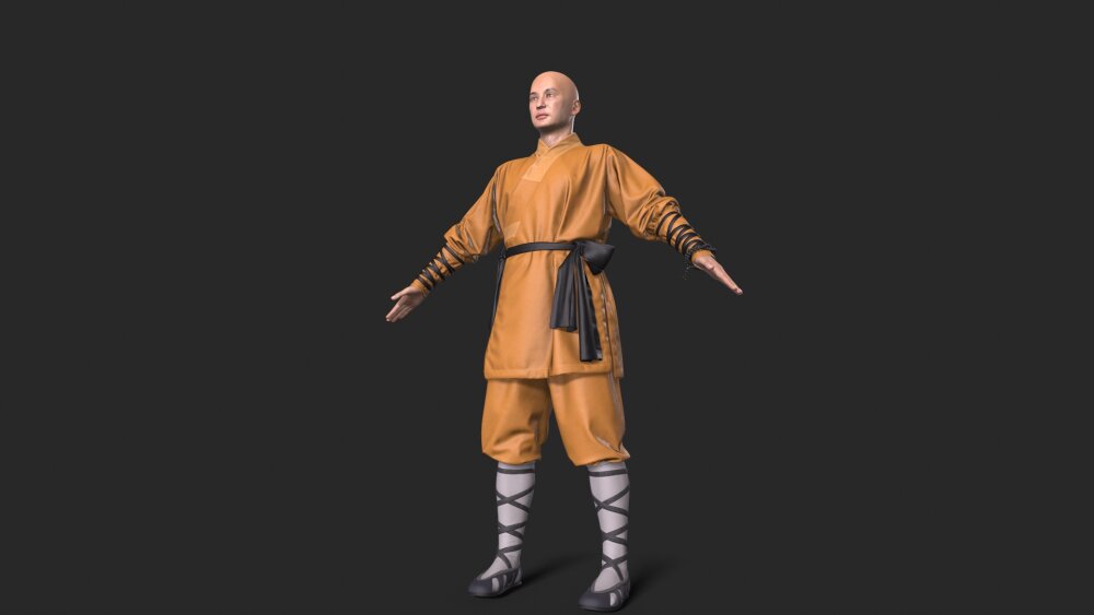 Shaolin Monk in Traditional Robe 3D 모델 - 다운로드 Character on 3DModels.org