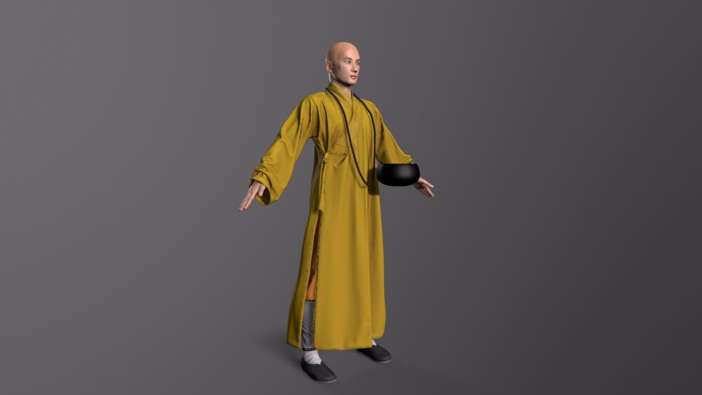 Buddhist Monk with Alms Bowl 3D model - Download Character on 3DModels.org