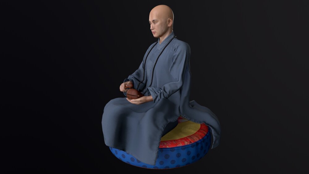 Buddhist Monk with Singing Bowl 3D model - Download Character on ...
