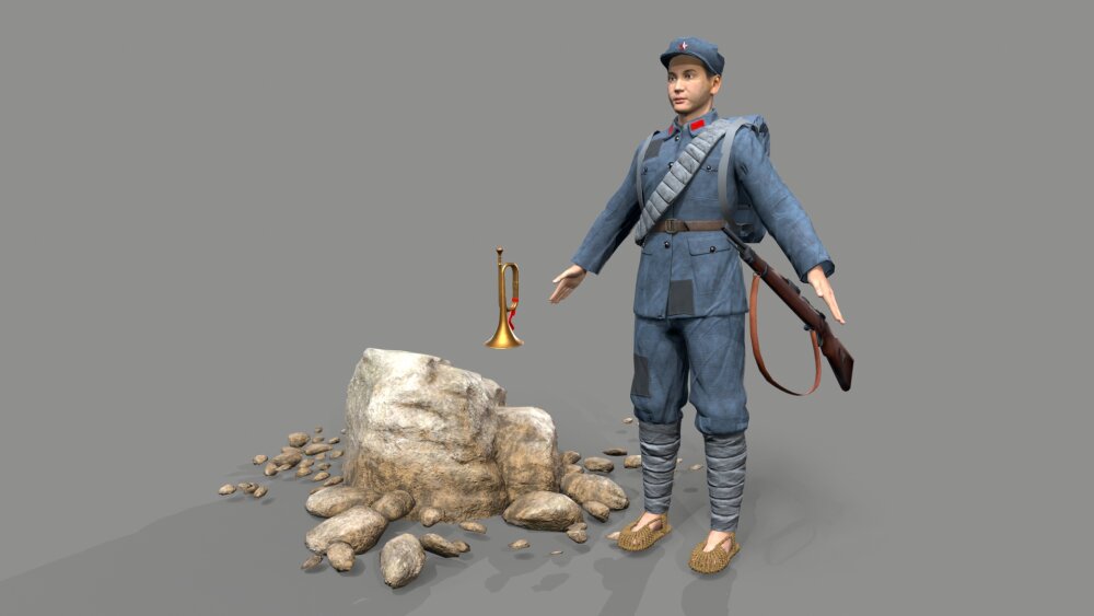 China Soldier with Bugle 3D model - Download Character on 3DModels.org