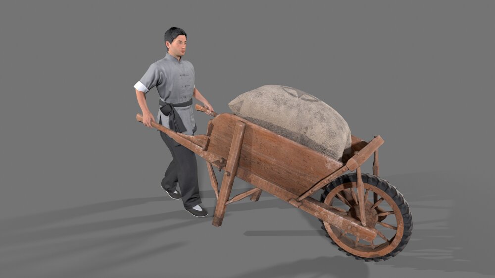 Worker with a Wheelbarrow 3D model - Download Character on 3DModels.org