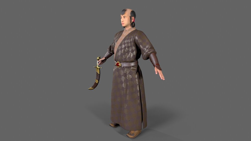 Guerrero Mongol con Atuendo Tradicional y Dos Espadas Modelo 3D ...