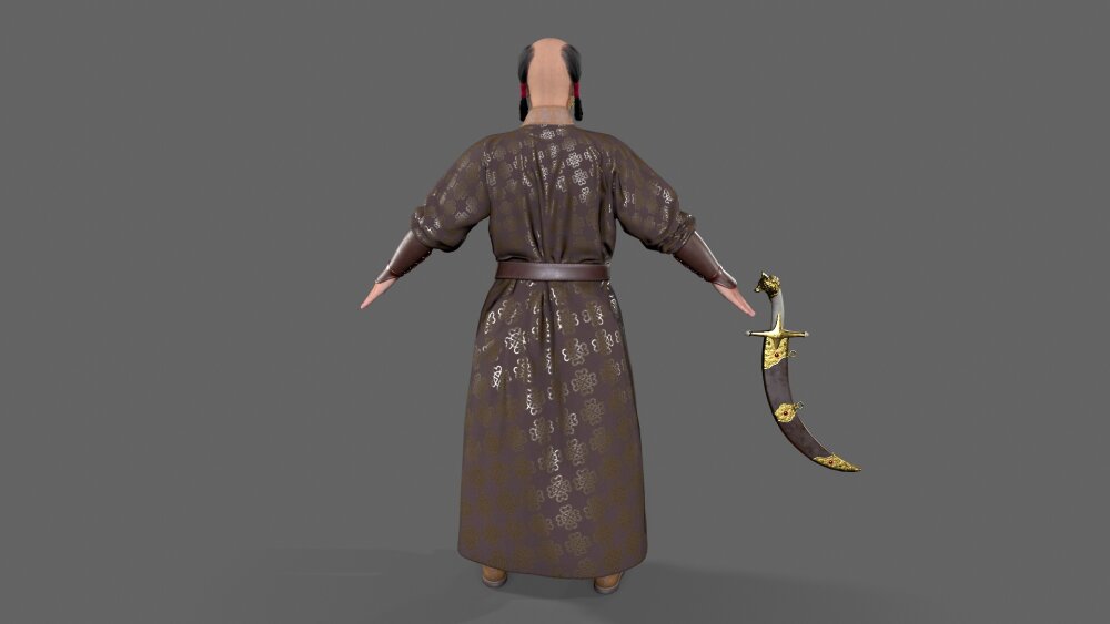 Mongol Warrior in Traditional Attire with Dual Swords 3D model ...