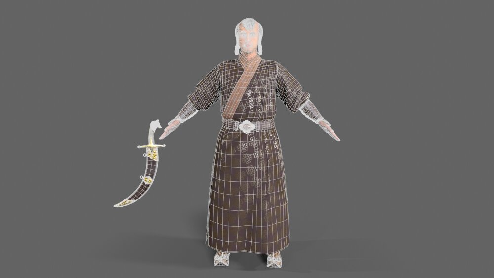 Mongol Warrior in Traditional Attire with Dual Swords 3D model ...