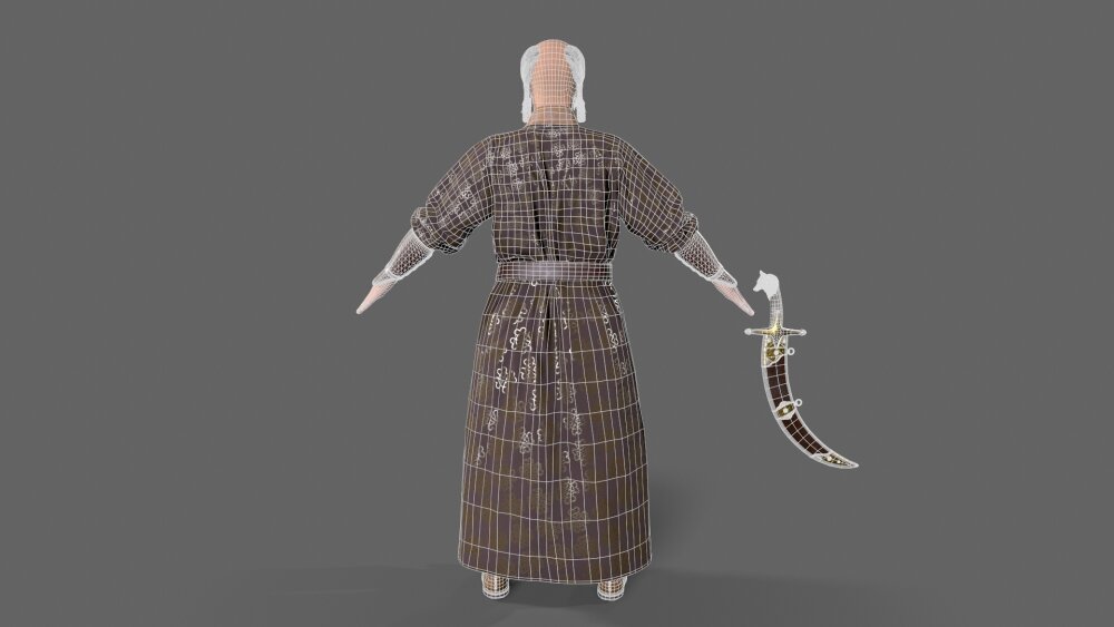 Mongol Warrior in Traditional Attire with Dual Swords 3D model ...