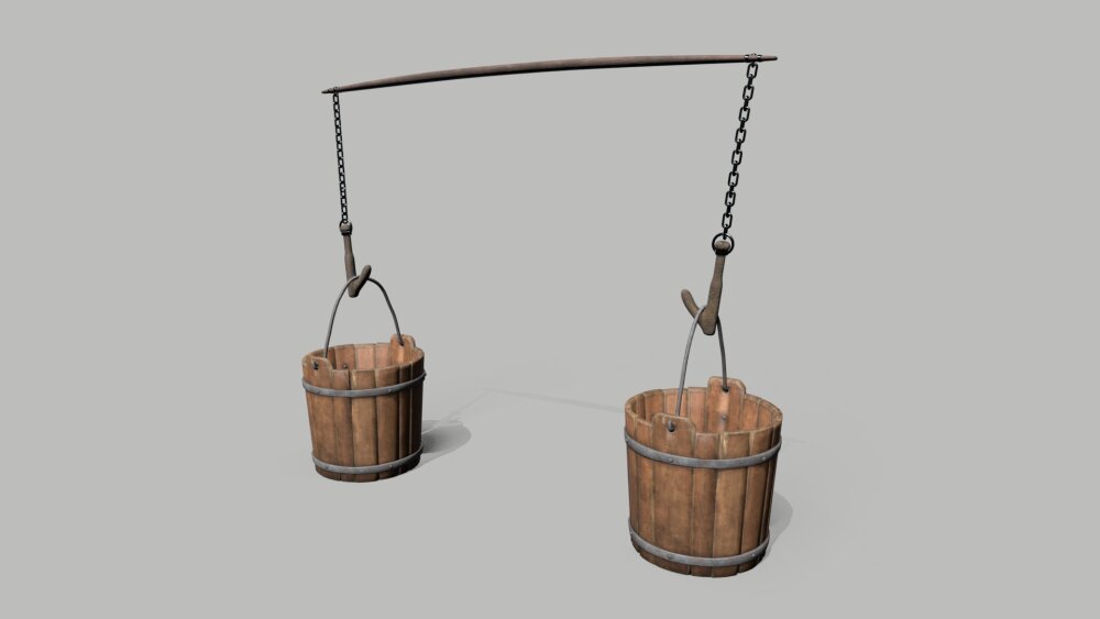 Traditional Double Wooden Bucket Set 3D model - Download Tools on ...