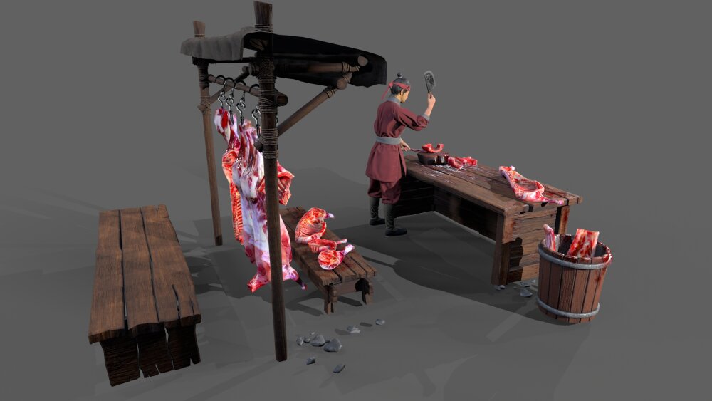 Medieval Butcher Shop 3D 모델 - 다운로드 Character on 3DModels.org