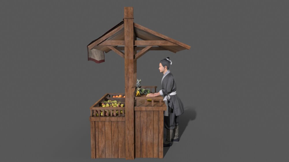 Traditional Wooden Market Stall with Vendor 3D model - Download ...