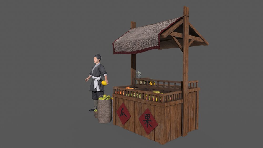 Traditional Wooden Market Stall with Vendor 3D model - Download ...