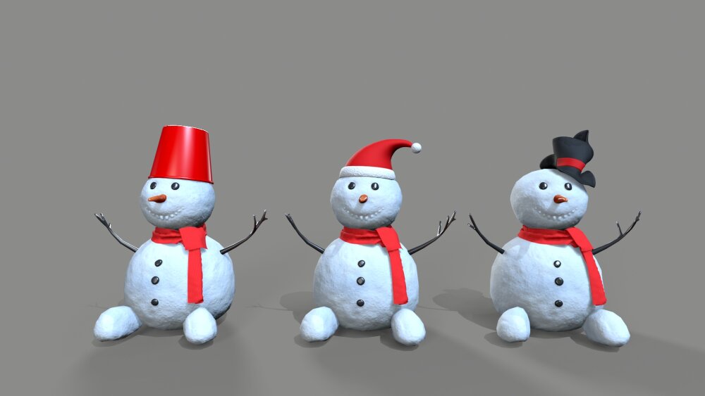 Snowmans with Festive Hats and Scarves 3D model - Download Cartoon ...