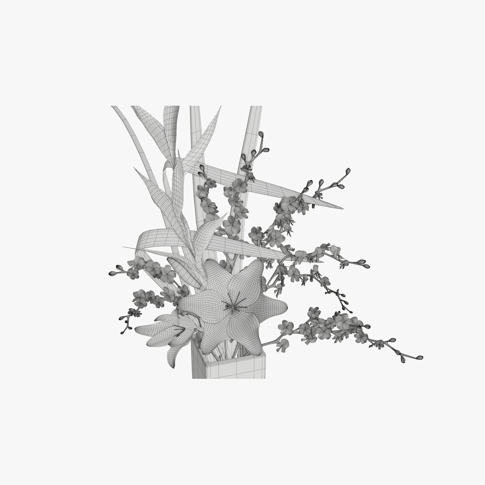 Lily Bouquet With Cherry Branch And Tall Grass 3D model - Download ...